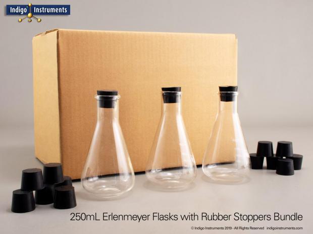 250 ml Erlenmeyer Flasks with Rubber Stoppers, 6 each, 50% Discount Bundle
