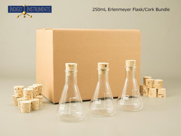 Stoppered Conical Flasks, Glass 250ml, + Corks, 50% Discount Bundle