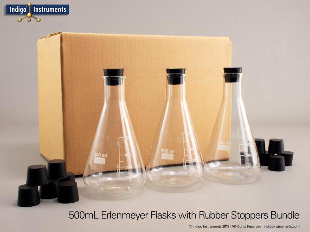 Glass Erlenmeyer Flasks, 500ml + Rubber Stoppers, 6 Each, 50% Discount ...