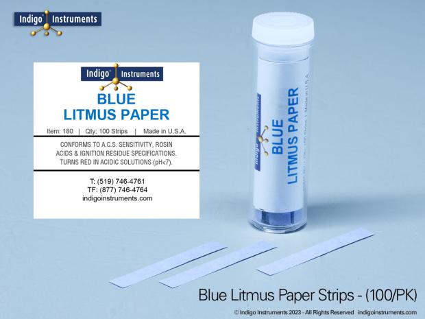 Blue litmus paper-acid test; 100 strips vial, Indigo