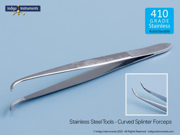 Forceps, splinter, 100mm (4"), curved, stainless