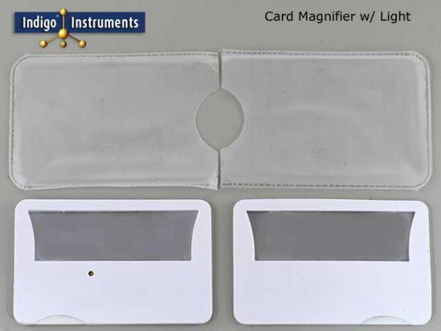 White illuminated credit card magnifier, with clear sleeve