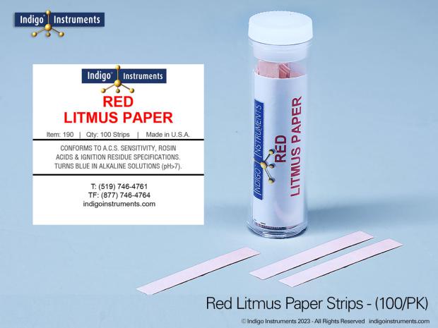 Red litmus paper-alkali test, 100 strips/vial, Indigo