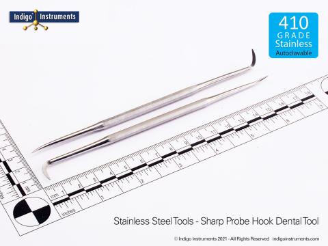 Dental Probe with Straight & Hook Ends; Satin Finish Stainless Steel