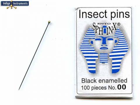 Insect pins, #00; 38x0.30mm, 100/pack, black enamel
