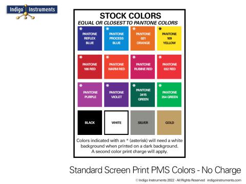 Pantone (PMS) match per color; screen printing not included
