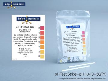 pH 10-13 Test Strips, Alkaline Single Pad, ~50/pk, Indigo