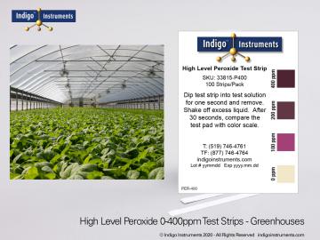 Indigo Hydrogen Peroxide Test Strips, 400ppm, for Greenhouses