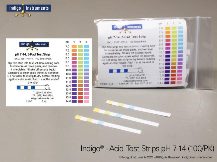 pH 7-14 Test Strips, Base Triple Pad, 100 /pack, Indigo
