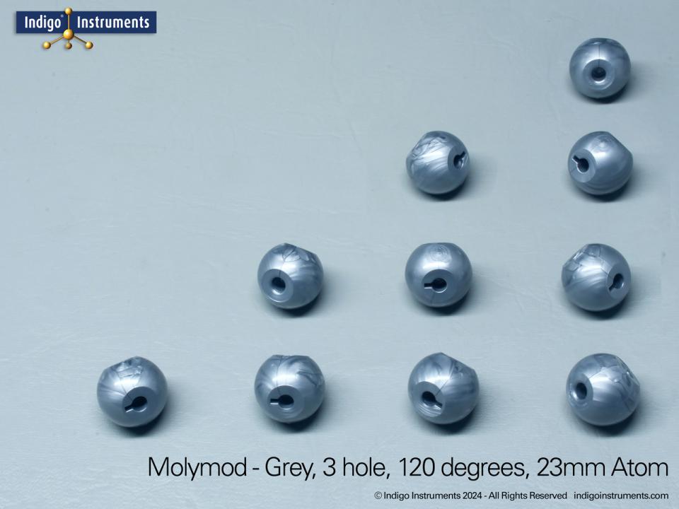 Atom, Molymod, grey (aluminum), 3 hole, 120 degrees, 23mm