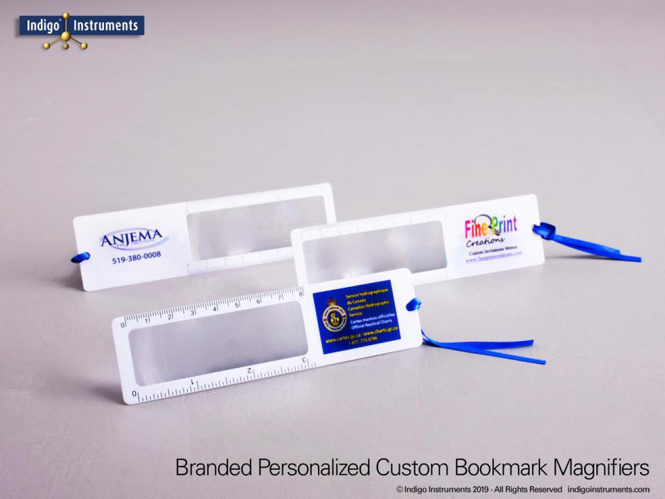 Branded ruler magnifiers with personalized messages or company logos