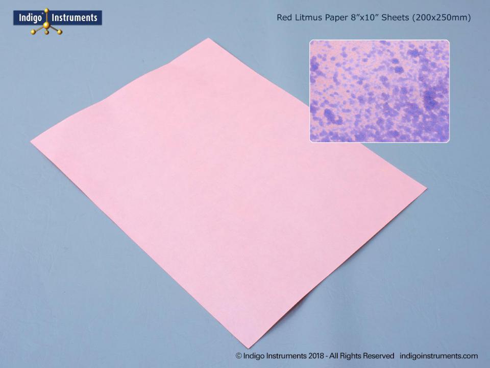 Red litmus paper-alkaline test; 8x10" sheets, Indigo