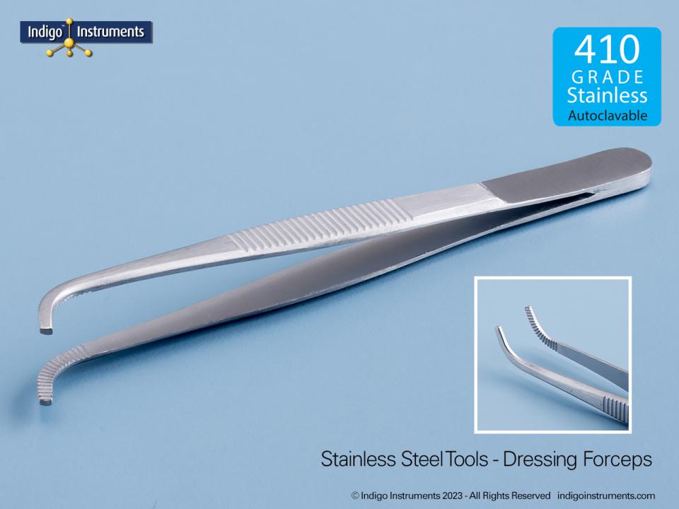 Forceps, medium point, 115mm (4.5"), straight, stainless