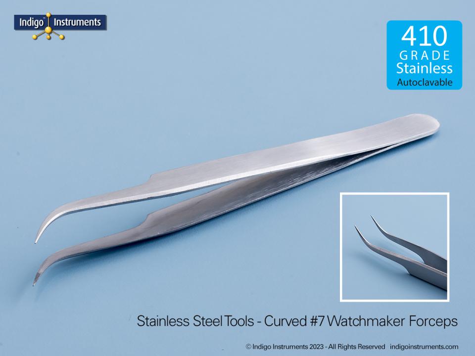 Forceps, watchmaker, curved, #7, 125mm (5"), stainless